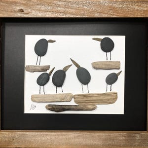 Three or Five Pebble Birds on Driftwood - Etsy