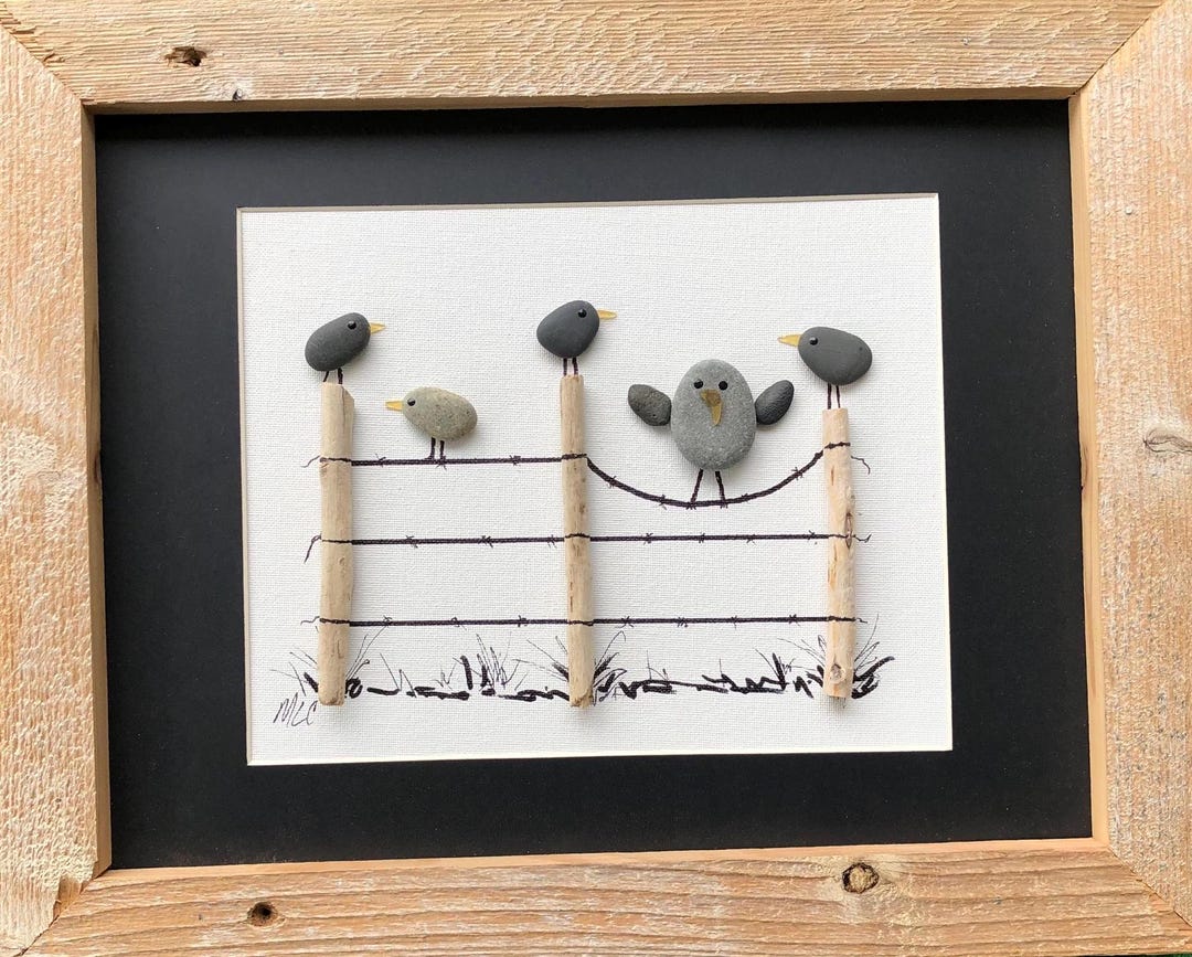 Chubby Pebble Bird on Fence With Friends. - Etsy