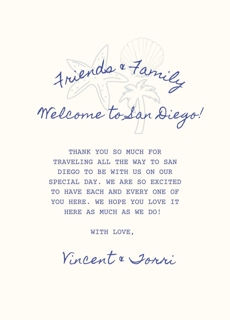 Coastal Wedding Day Itinerary & Guest Welcome Note Canva Template ...