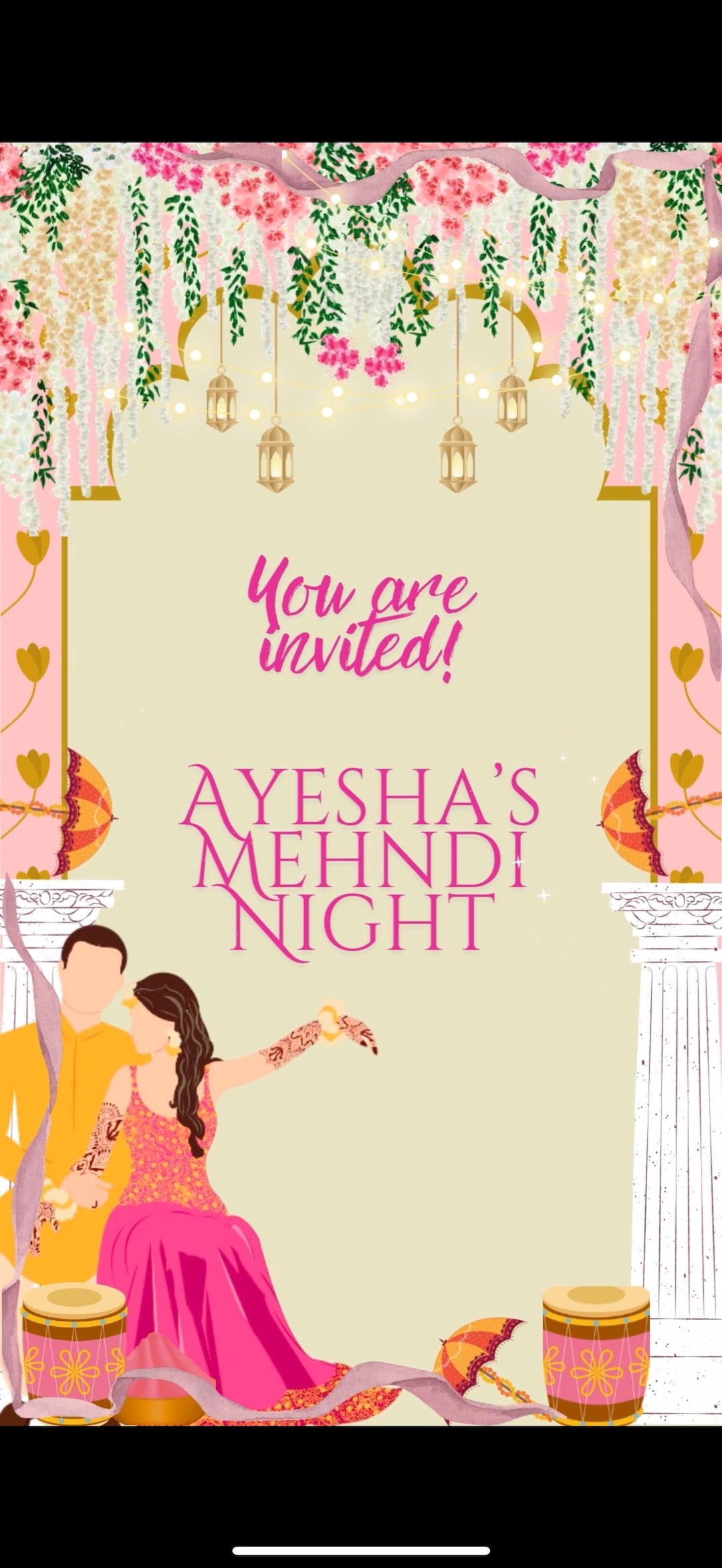 Muslim Wedding Invitation Digital Video Couple Illustrations Custom ...