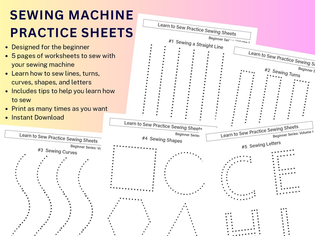Sewing Machine Practice Sheets: Learn to Sew beginner on a Sewing ...