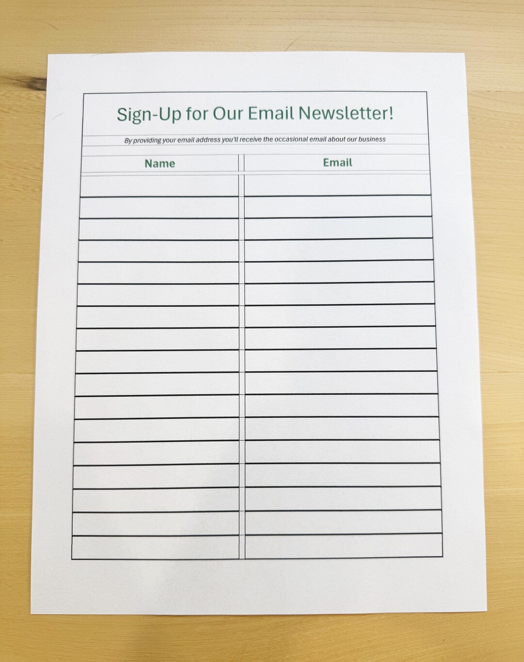 Minimalist Email Newsletter Sign-up Sheet (XLS and PDF Files Included ...