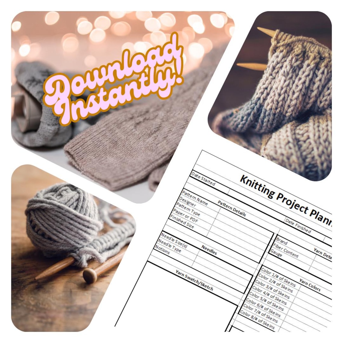 Knitting Project Planner for the Minimalist (printable/editable PDF and ...