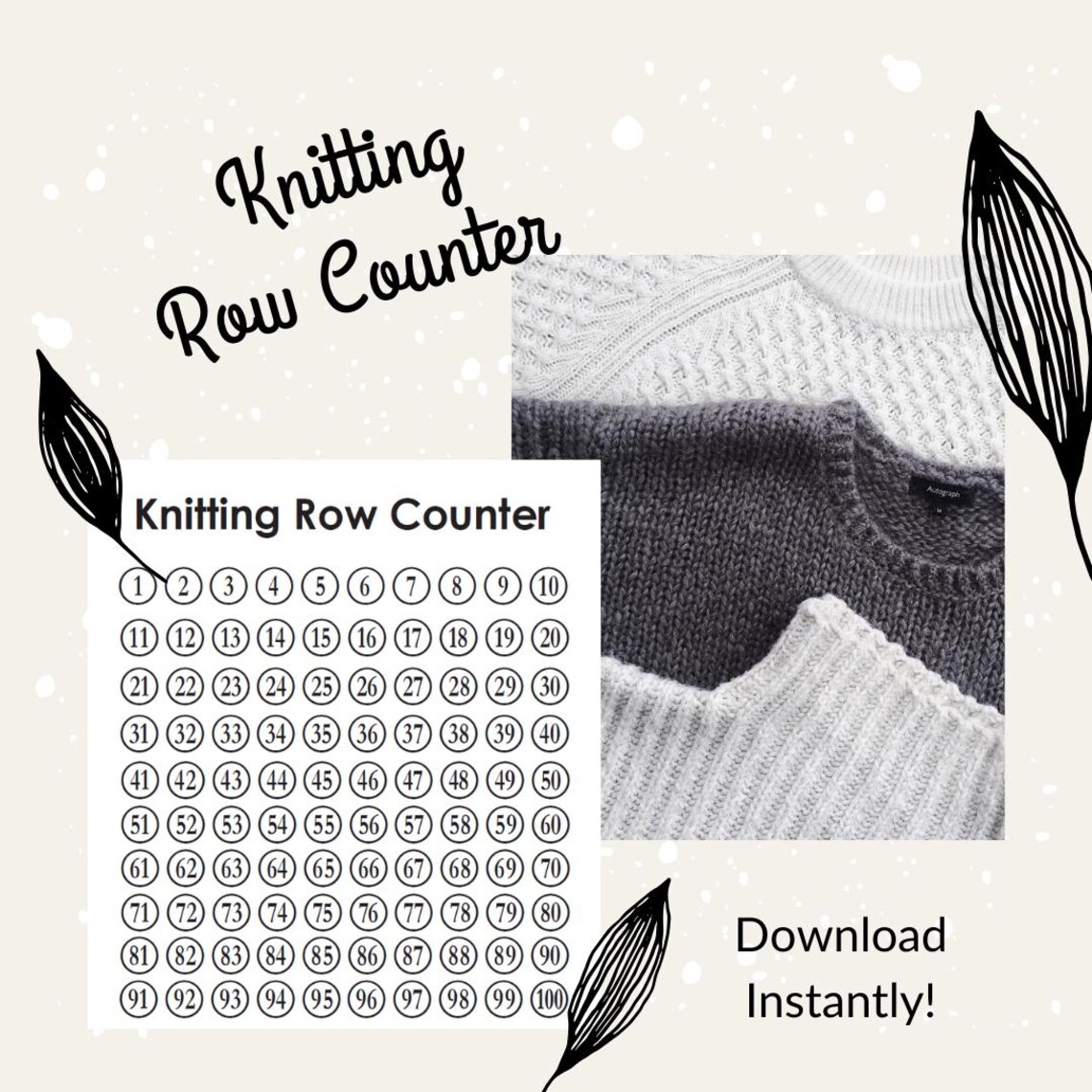 Knitting Row Counter in a Printable PDF File (updated for 2026) Instant ...