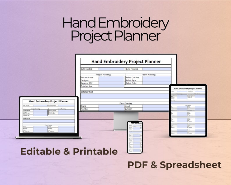 Embroidery Project Planner for the Minimalist (printable/editable PDF ...