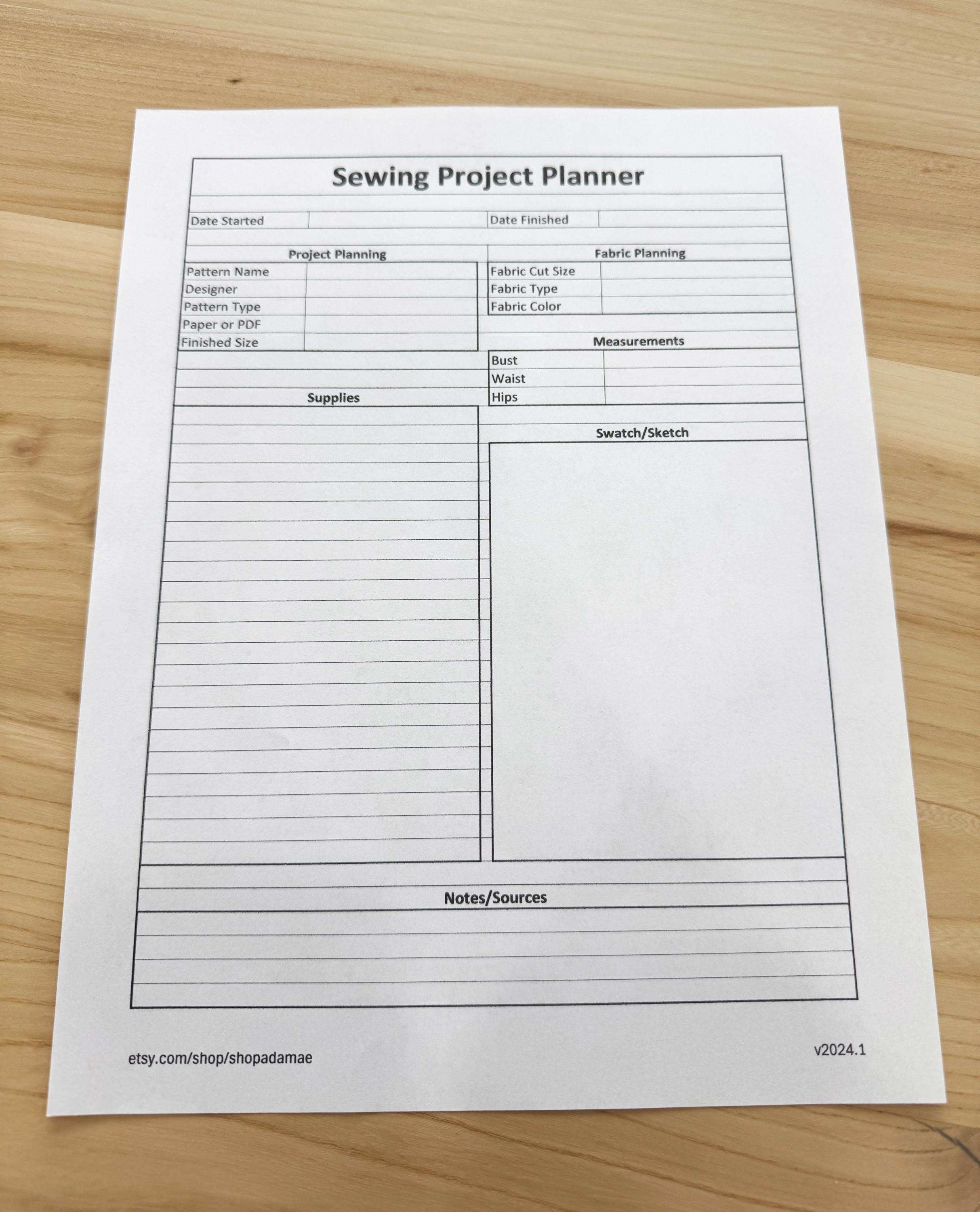 Sewing Project Planner for the Minimalist (printable/editable PDF and ...