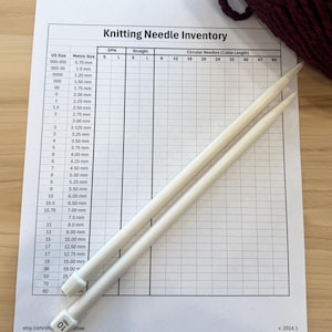 Knitting Needle Inventory (printable and Digital PDF and Spreadsheet ...