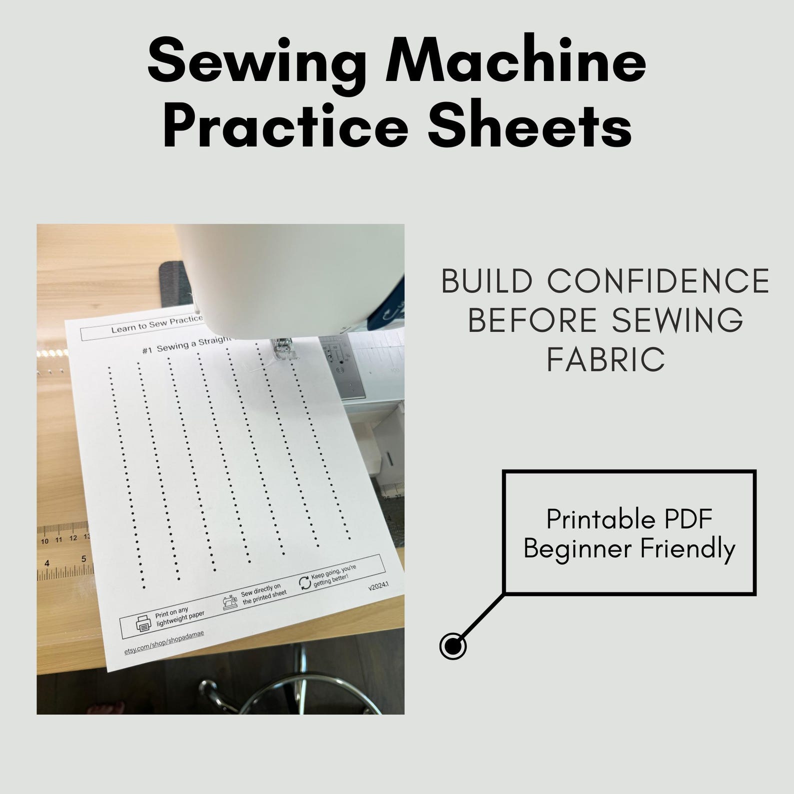 Sewing Machine Practice Sheets for Beginners, Learn to Sew Printable ...