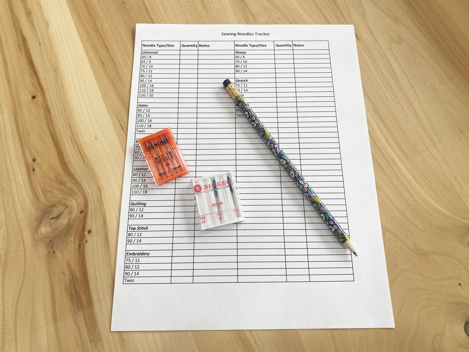 Sewing Machine Needle Tracker (printable and Editable) (PDF and XLSX ...
