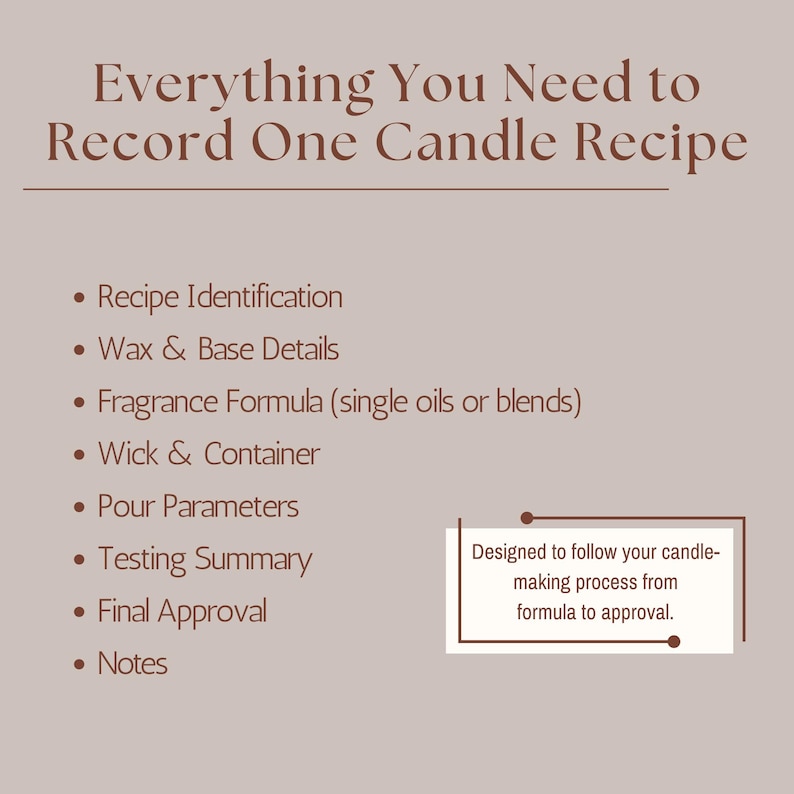 Candle Recipe Log PDF | Printable & Fillable | Candle Making Formula ...