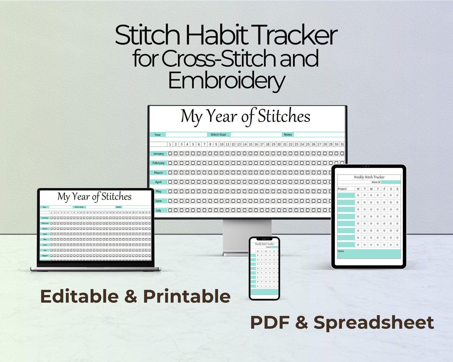 Stitch Habit Tracker for Cross Stitch and Embroidery (XLS and PDF Files ...
