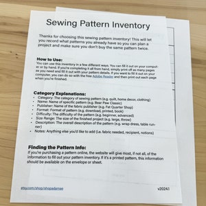 Sewing Pattern Inventory to Keep Your Patterns Organized (printable and ...