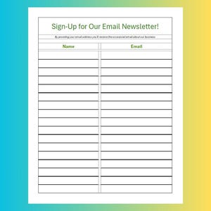 Minimalist Email Newsletter Sign-up Sheet (XLS and PDF Files Included ...
