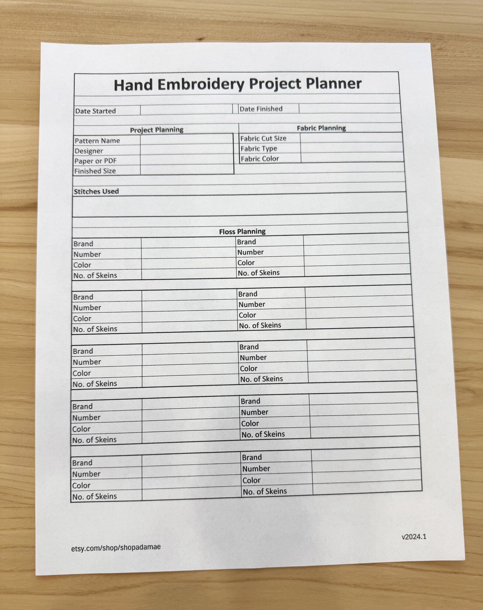 Embroidery Project Planner for the Minimalist (printable/editable PDF ...