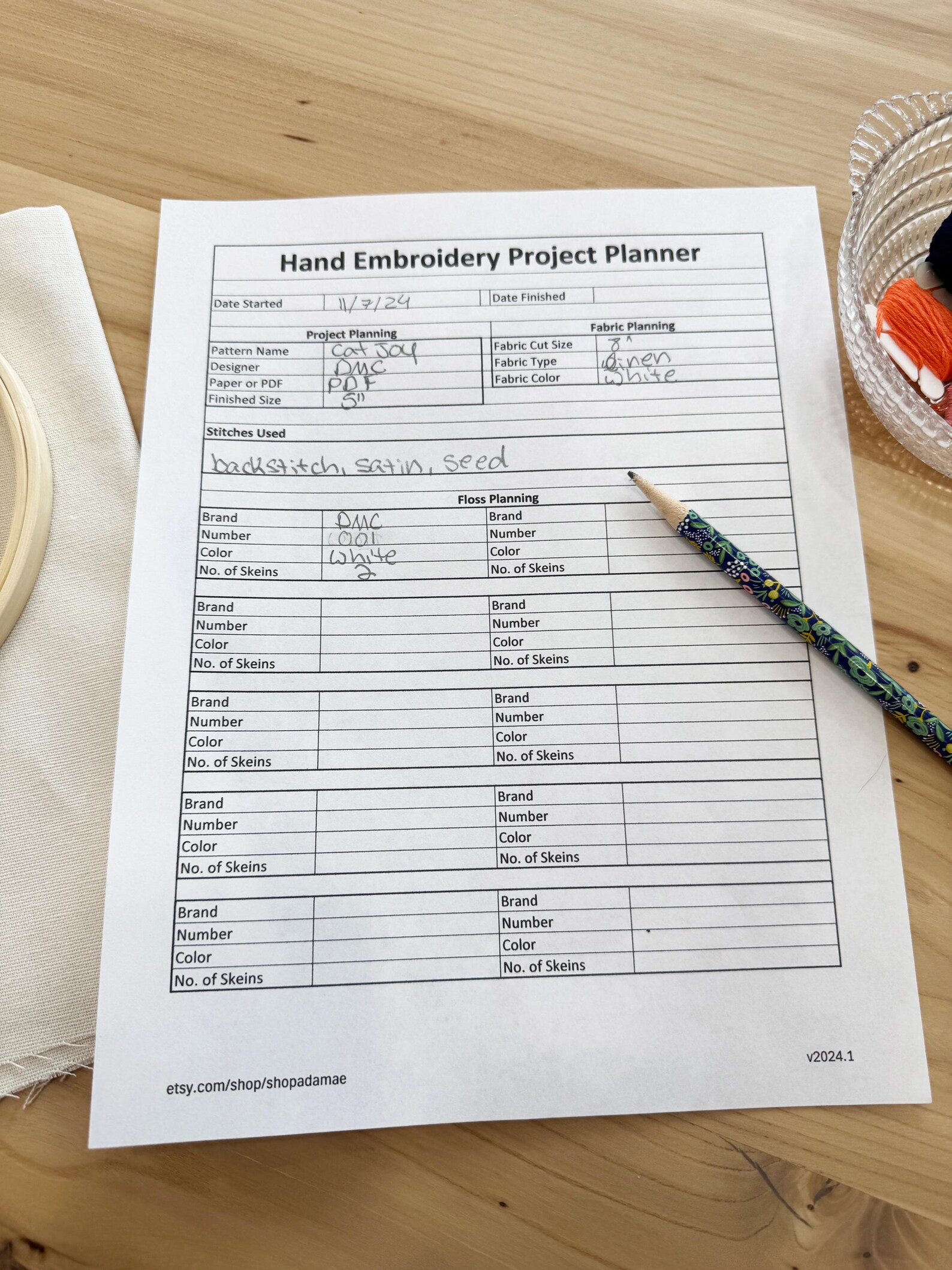 Embroidery Project Planner for the Minimalist (printable/editable PDF ...