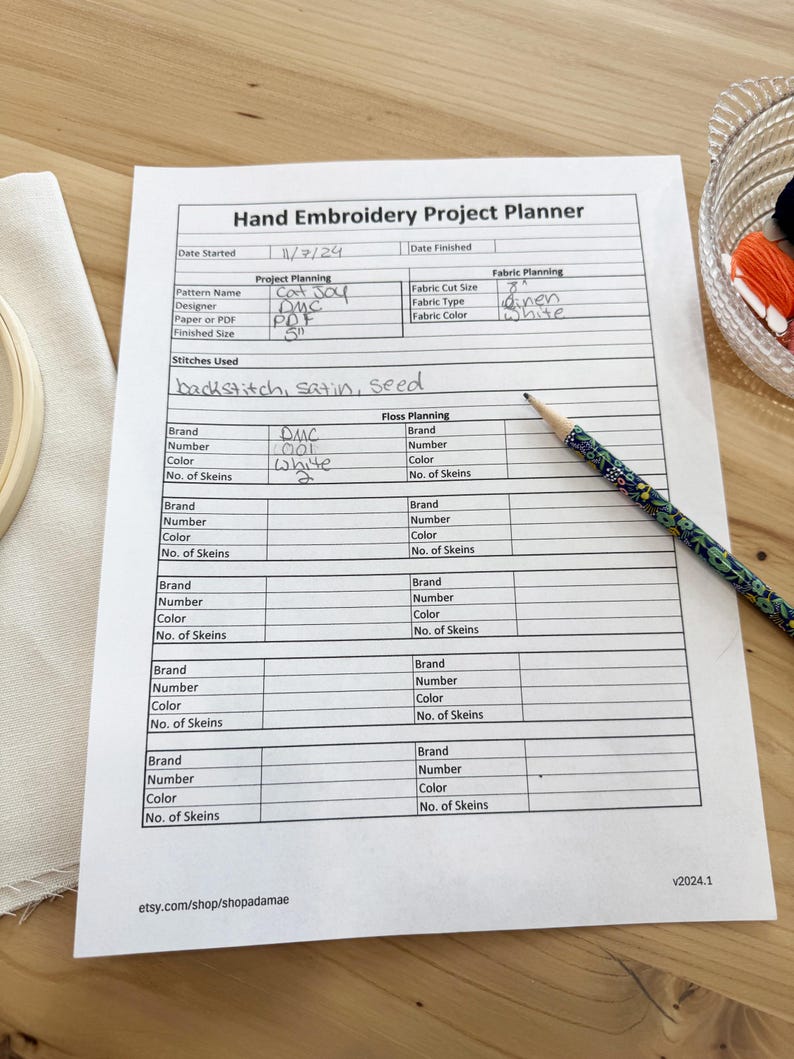 Embroidery Project Planner for the Minimalist (printable/editable PDF ...