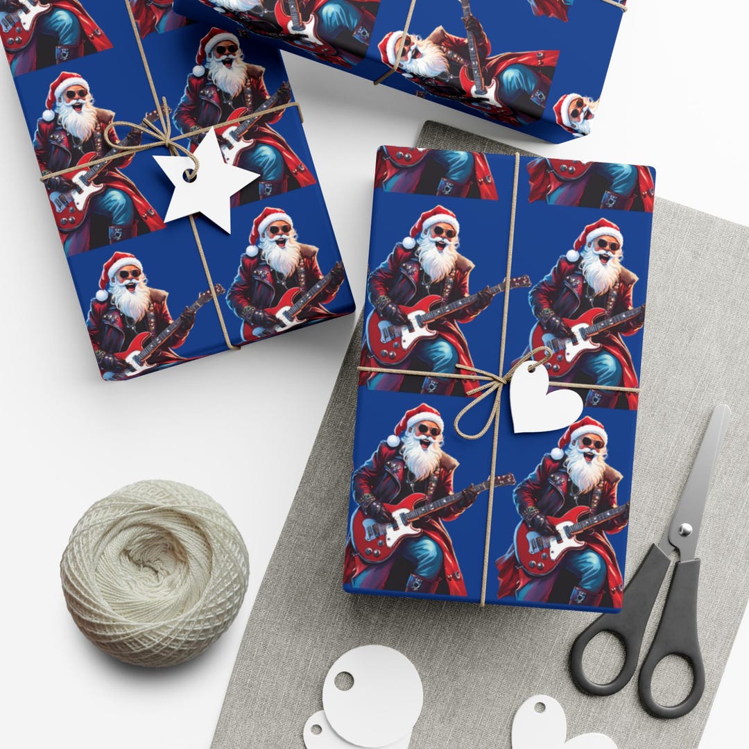 Santa Rockman Gift Wrap Paper Christmas Funny Wrapping Paper Holiday ...