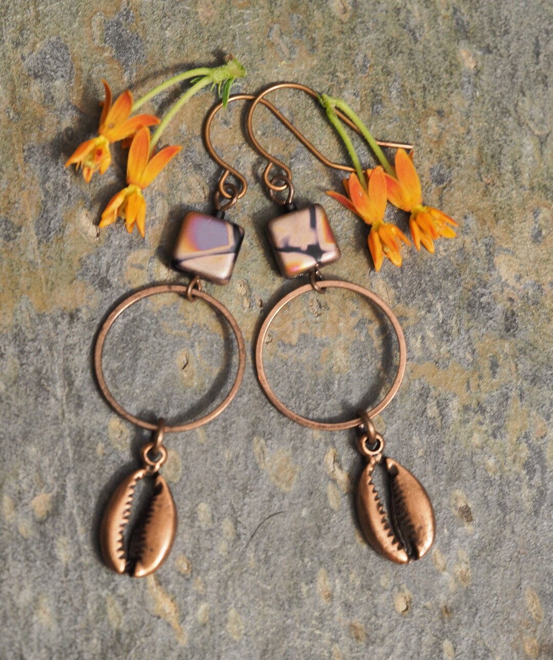 Mooningwaanikaaning Madeline Island COPPER Hoop Earrings With Megis ...