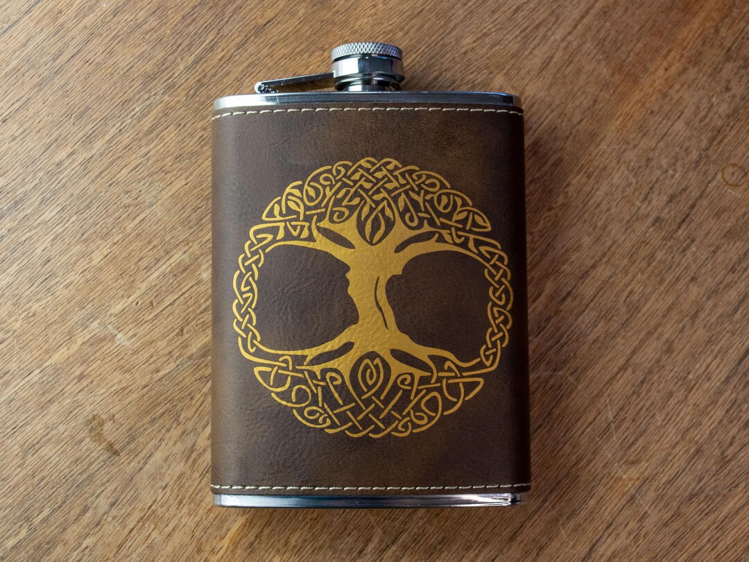 Viking Tree of Life Flask | Yggdrasil Steel Hip Flask | 8oz Viking ...