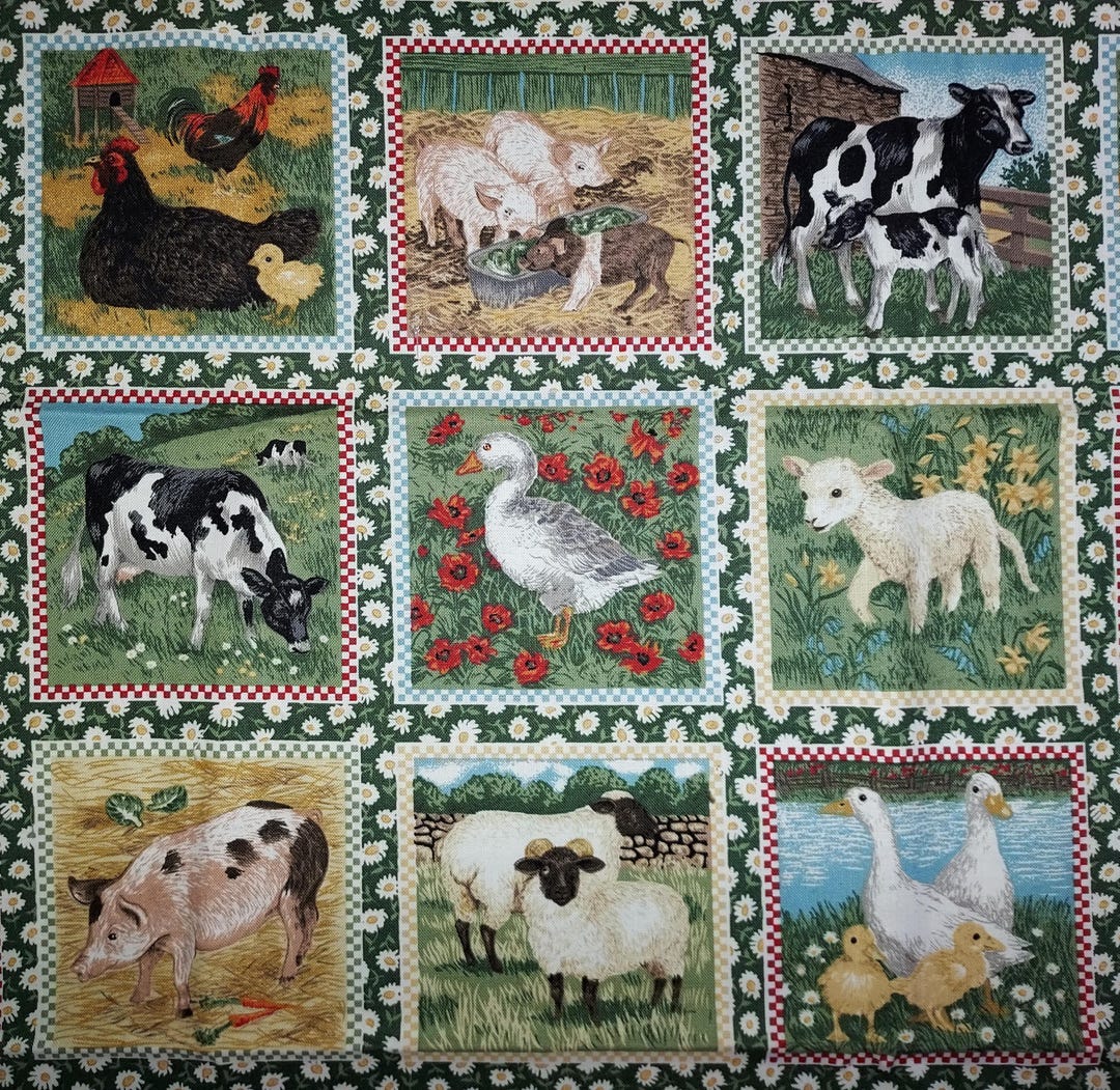 5 Individual Farm Animals Fabric Panels. 12 X 12 Each. 100% Cotton. Lot ...