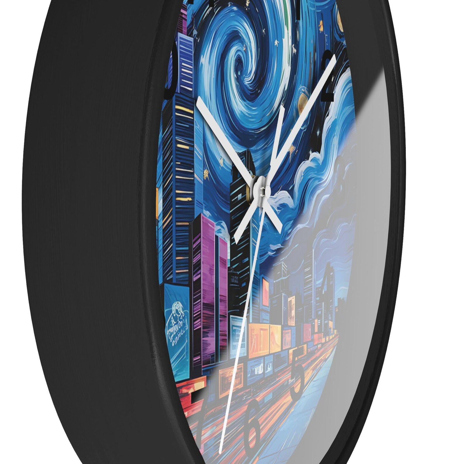 Night Sky City Style Wall Clock, Impressionist Urban Nightscape Home ...
