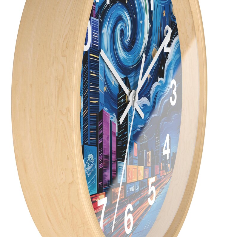 Night Sky City Style Wall Clock, Impressionist Urban Nightscape Home ...
