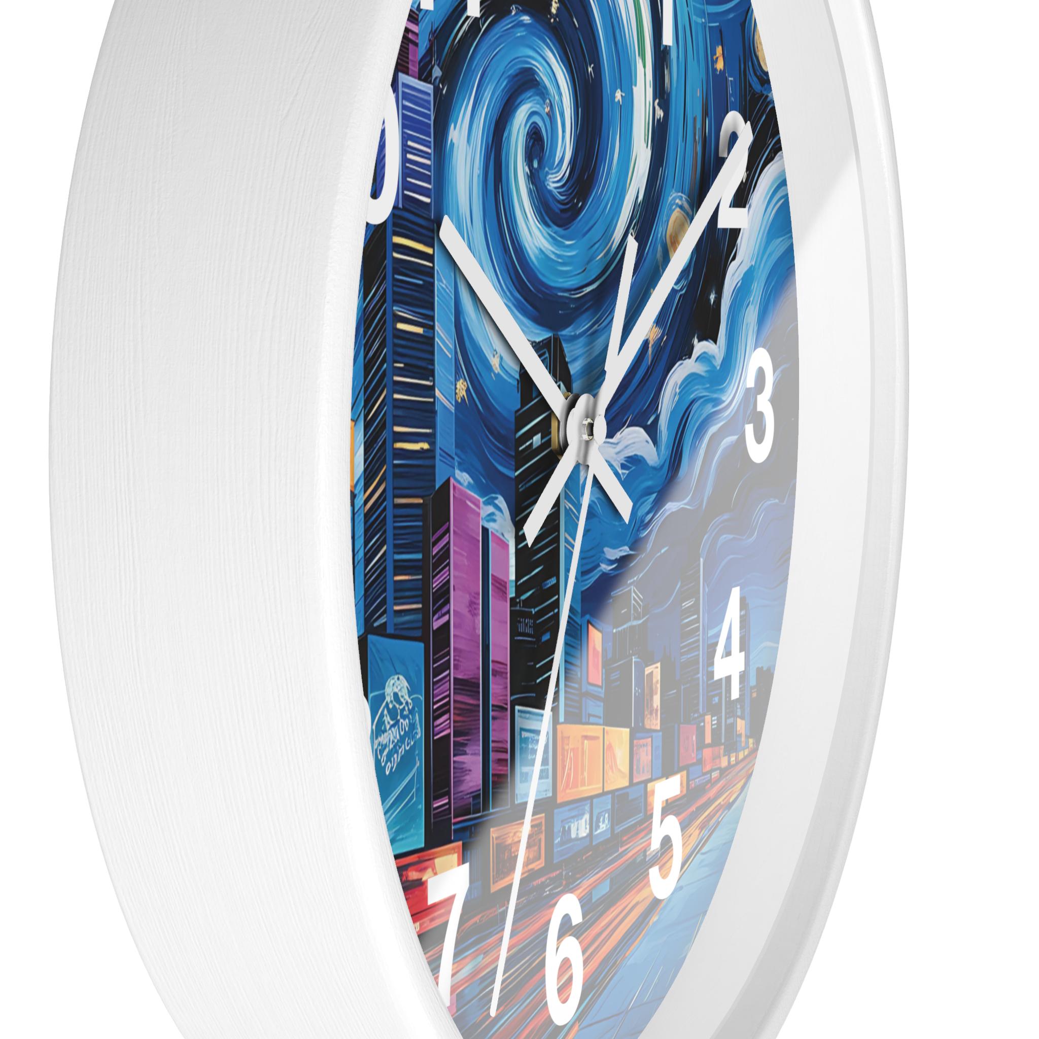 Night Sky City Style Wall Clock, Impressionist Urban Nightscape Home ...