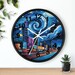 Night Sky City Style Wall Clock, Impressionist Urban Nightscape Home ...