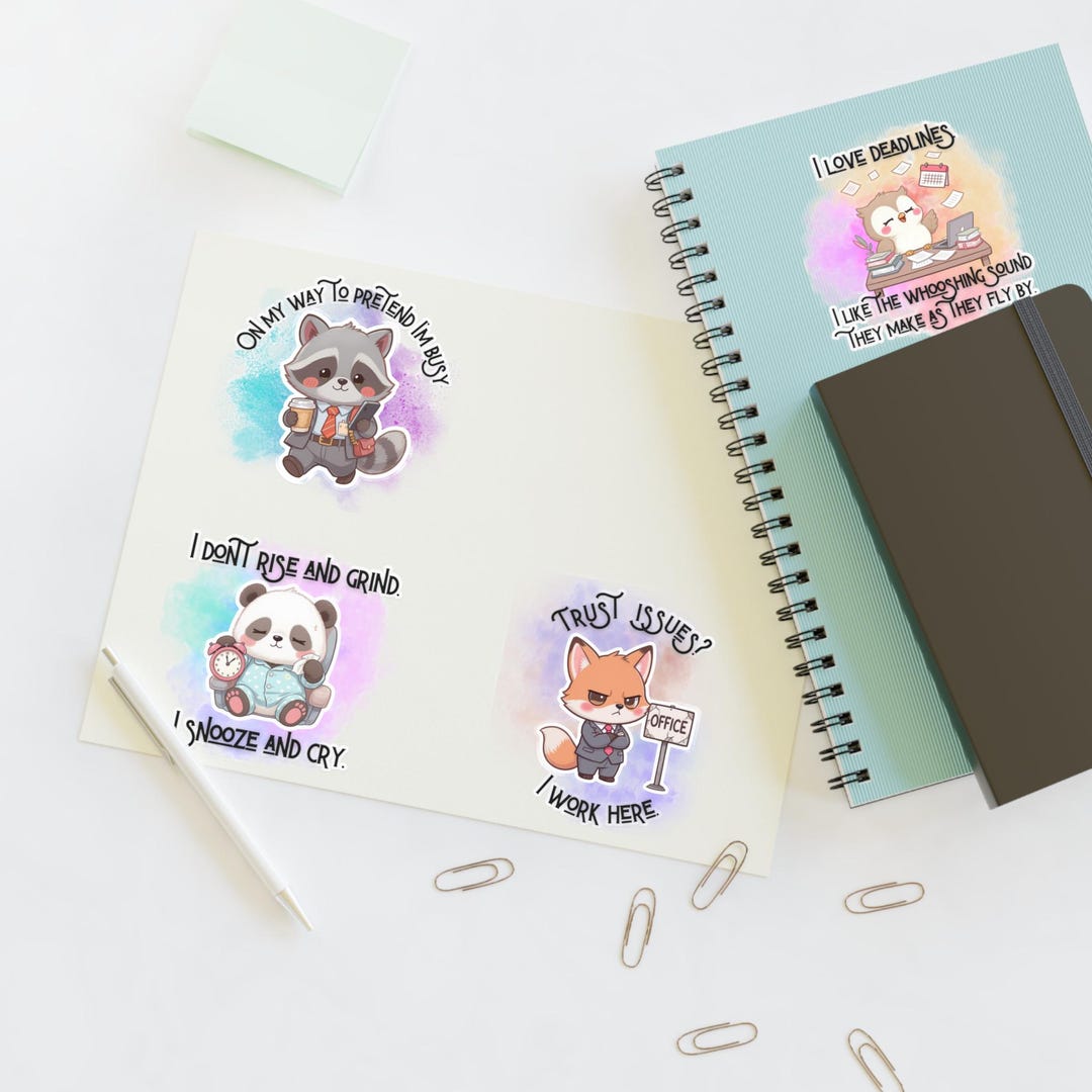 Funny Office Sticker Sheets - Watercolor Kiss-cut Quotes for Laptop ...