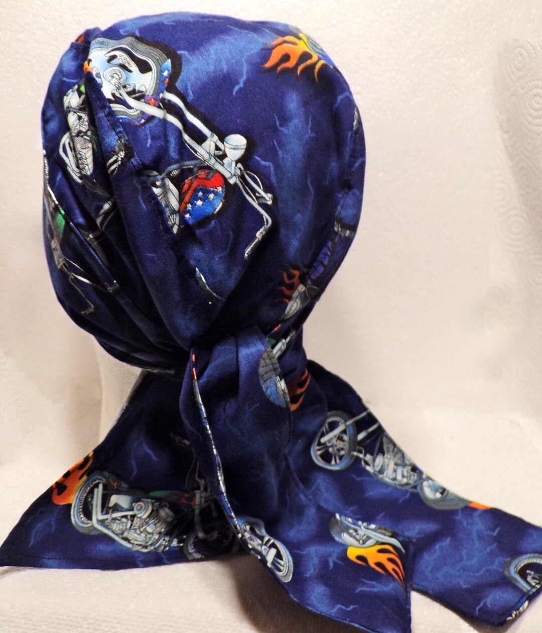 MOTORCYCLE LIGHTNING FLAMES Skeleton Blue Doorag - Etsy