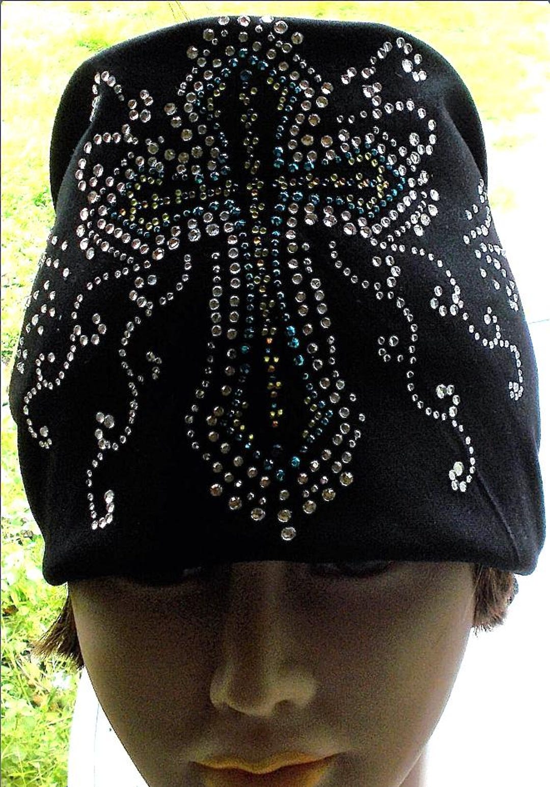 Black Cotton Bandana With Crystal Cross: Handmade Biker Durag - Etsy