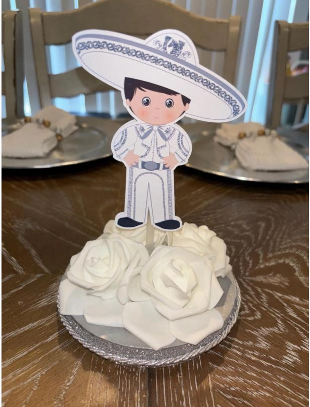 Silver Charrito Centerpiece, Mi Bautizo, First Birthday Cake Topper ...