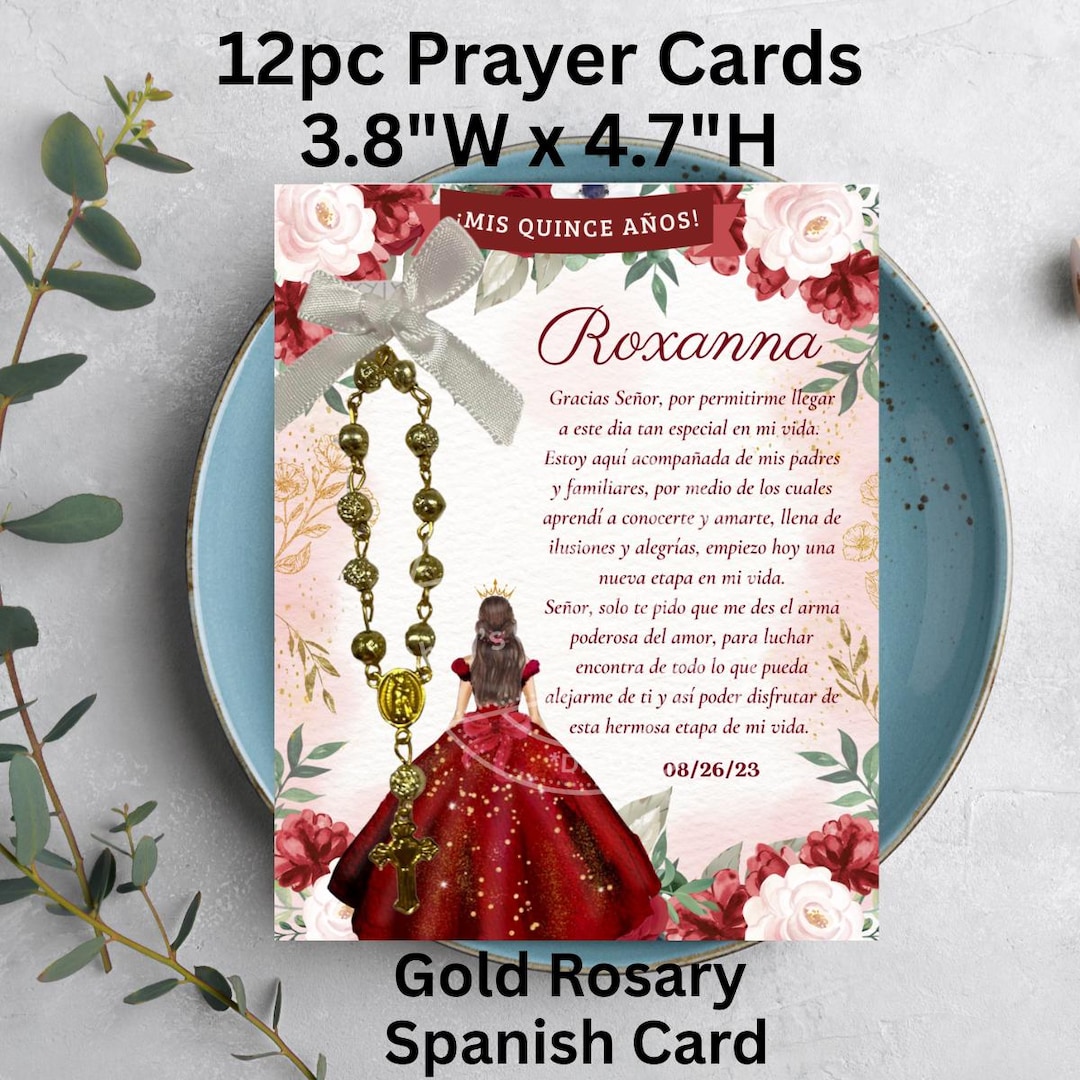Quinceañera Favors: Prayer Card With Rosary, Personalized Recuerdos ...