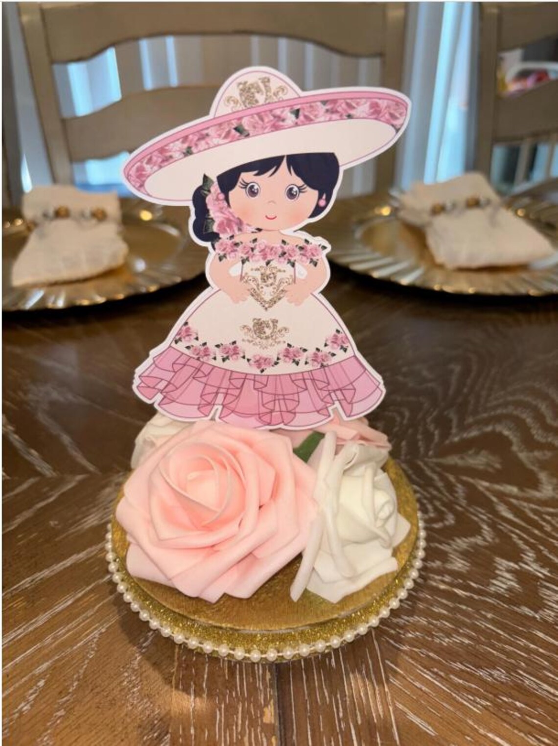 Gold Charrita Centerpiece, Bautizo, First Birthday Cake Topper, Mexican ...