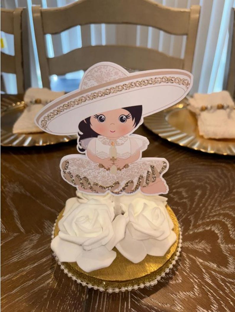Gold Charrita Centerpiece, Bautizo, First Birthday Cake Topper, Mexican ...