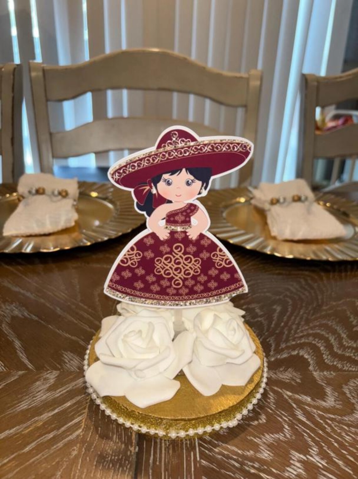 Gold Charrita Centerpiece, Bautizo, First Birthday Cake Topper, Mexican ...