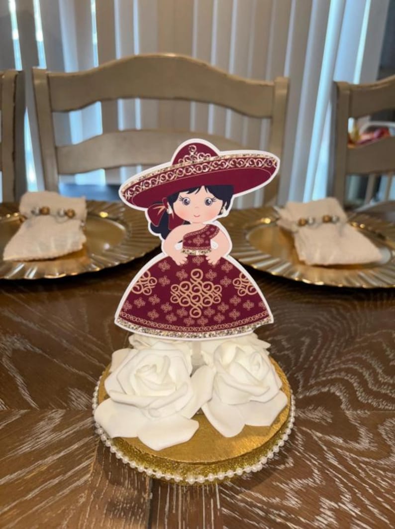 Gold Charrita Centerpiece, Bautizo, First Birthday Cake Topper, Mexican ...