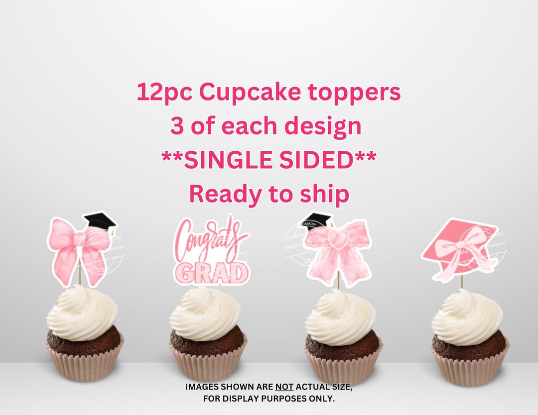 Coquette Graduation Cupcake Topper 12pc, Preschool Toppers, Graduation ...