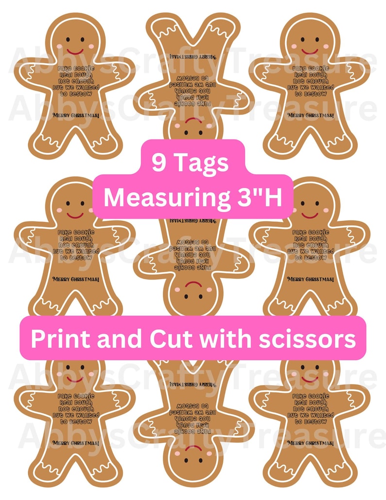 Printable Gingerbread Man Gift Tag PDF File, Gingerbread Cash Tag ...