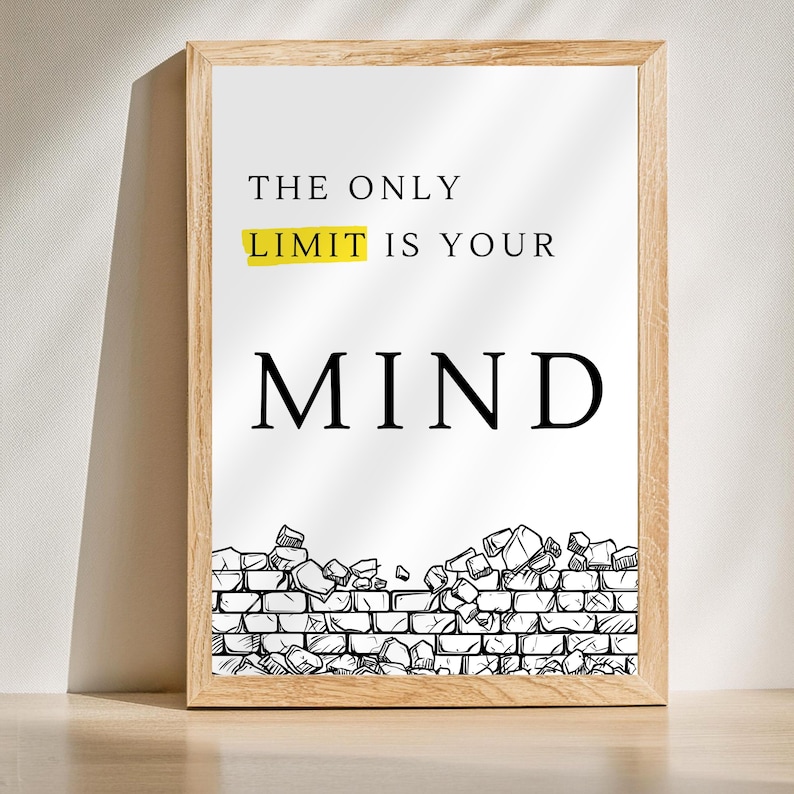 Mindset Wall Art, Break Limits Poster, Motivational Quote Print, Gym ...