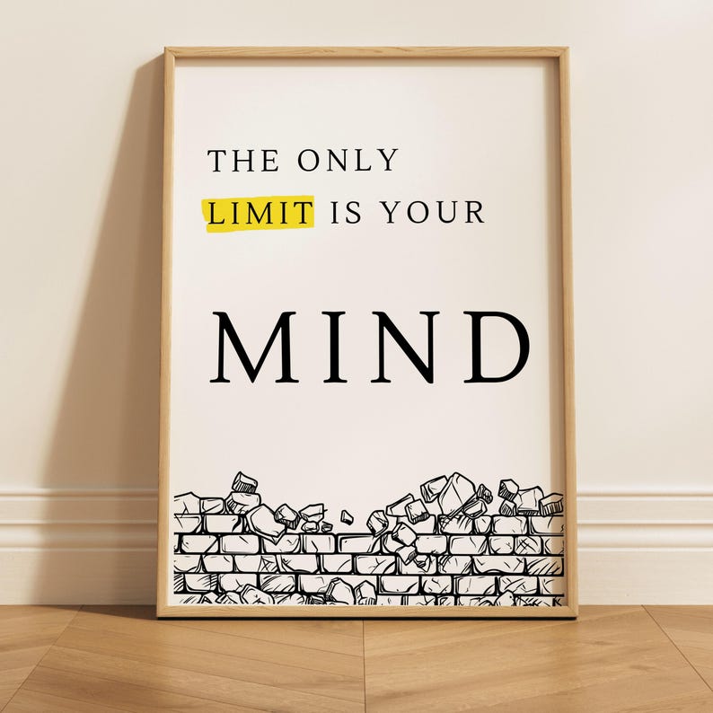 Mindset Wall Art, Break Limits Poster, Motivational Quote Print, Gym ...