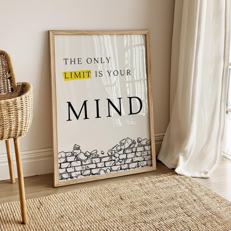 Mindset Wall Art, Break Limits Poster, Motivational Quote Print, Gym ...