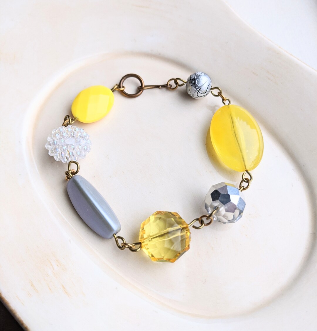 Yellow Bead Bracelet, Chunky Yellow and Green Beads, Statement Bracelet ...