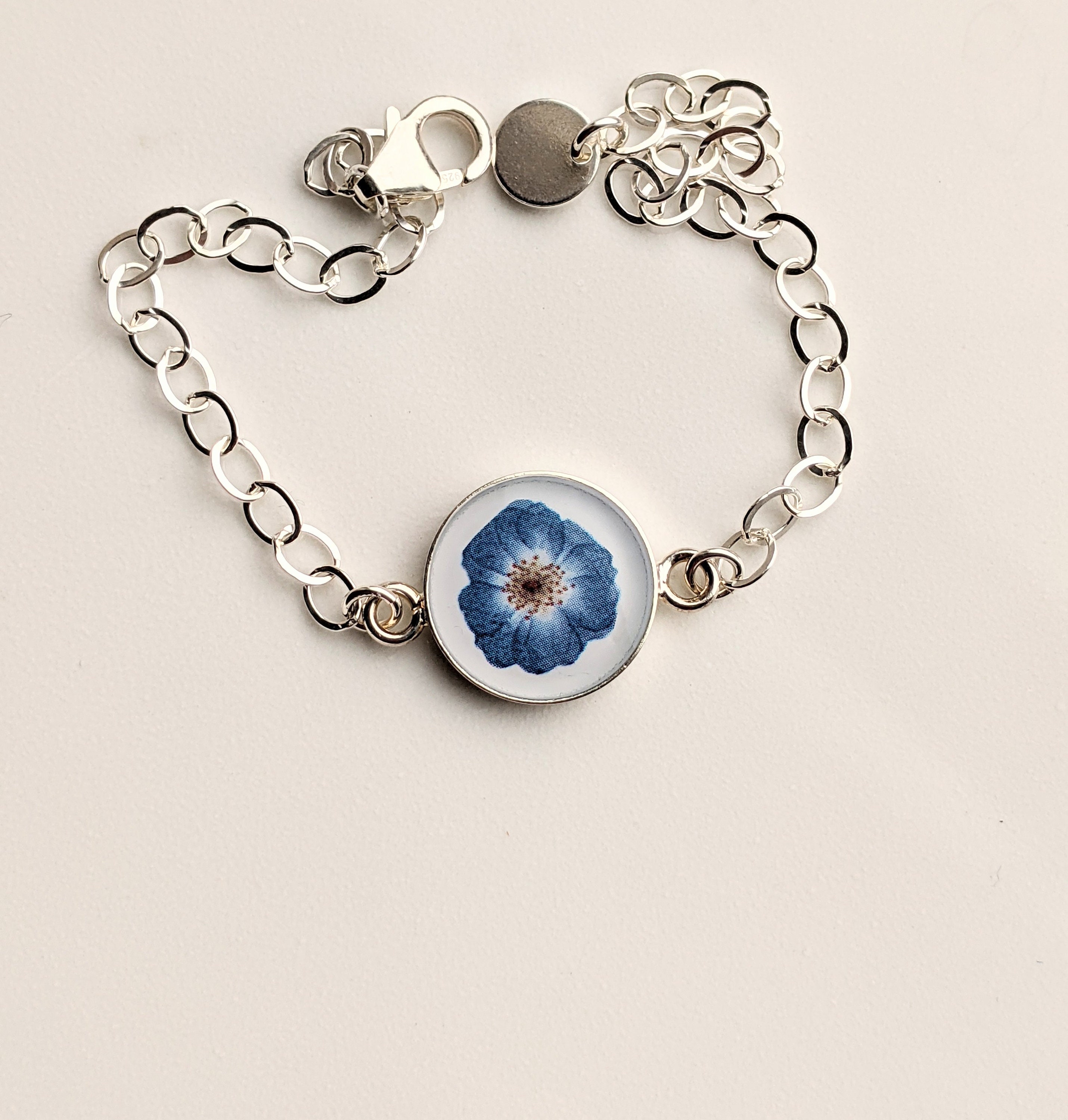 Blue Flower Bracelet Floral Bracelet Silver Chain Bracelet - Etsy UK