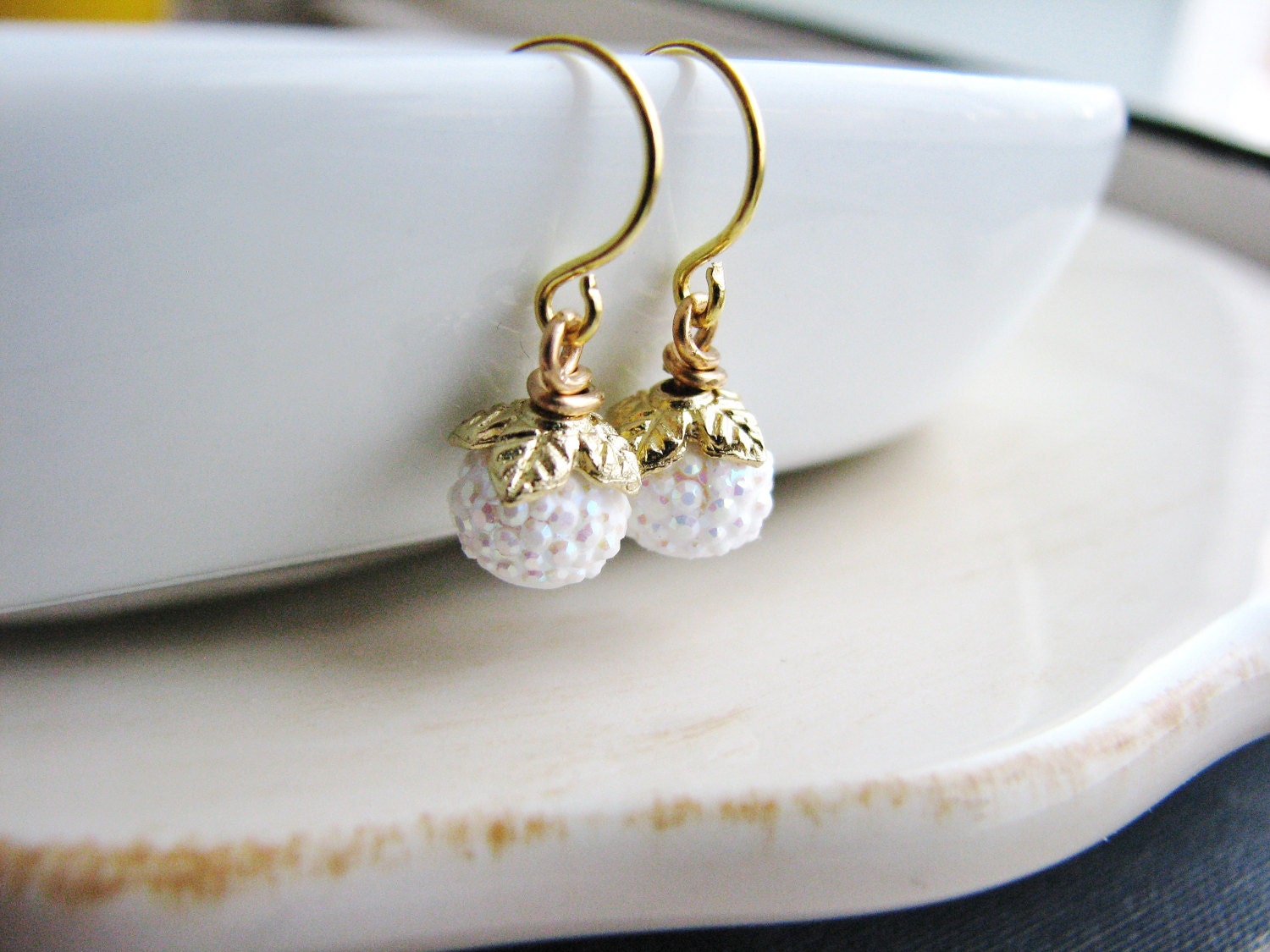 Delicate White Bead Earrings Simple Bridal Earrings Wedding - Etsy