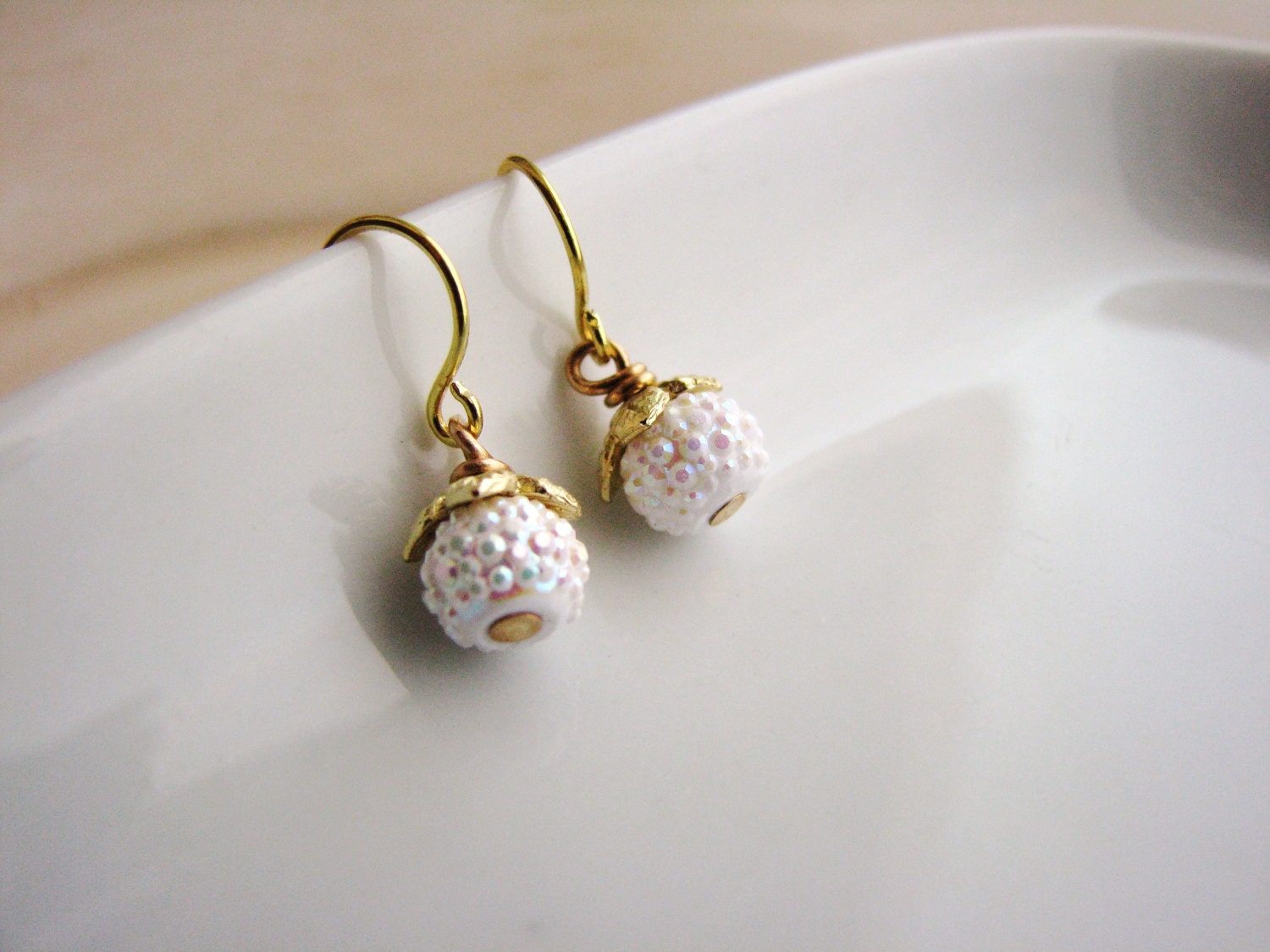 Delicate White Bead Earrings Simple Bridal Earrings Wedding - Etsy