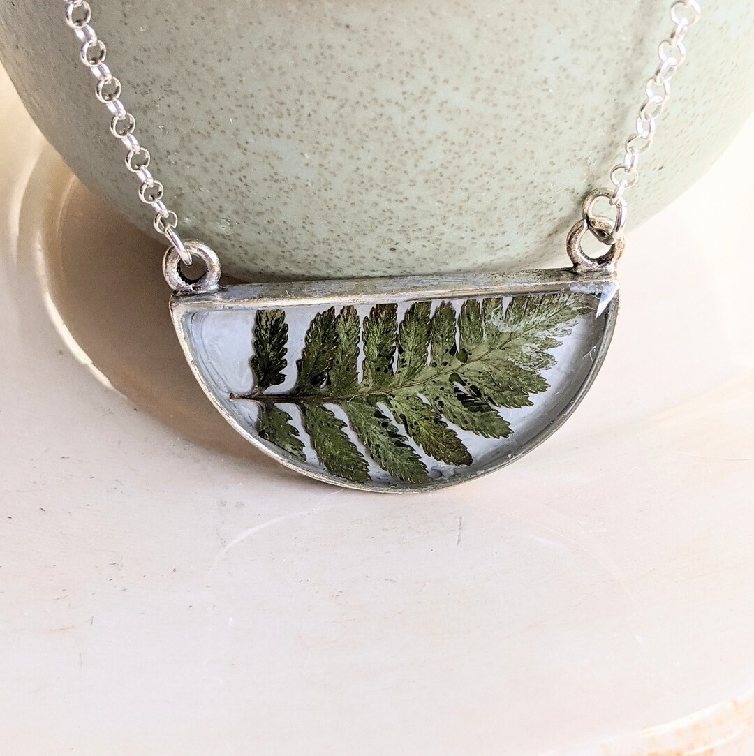 Fern Half Moon Necklace Half Circle Floral Necklace Fern - Etsy