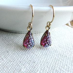 Glass Jewel Earrings Vintage Cut Gems Cherry Red Tear Drop Gold Filled ...