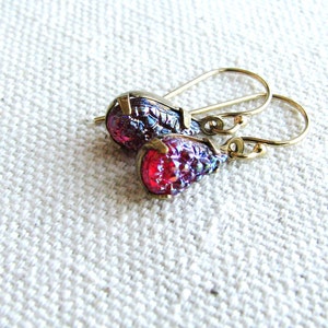 Glass Jewel Earrings Vintage Cut Gems Cherry Red Tear Drop Gold Filled ...
