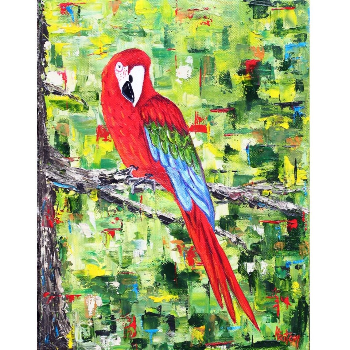 Red Parrot, Macaw, Original Oil Painting, 9"x 12", Red, Palette Knife ...